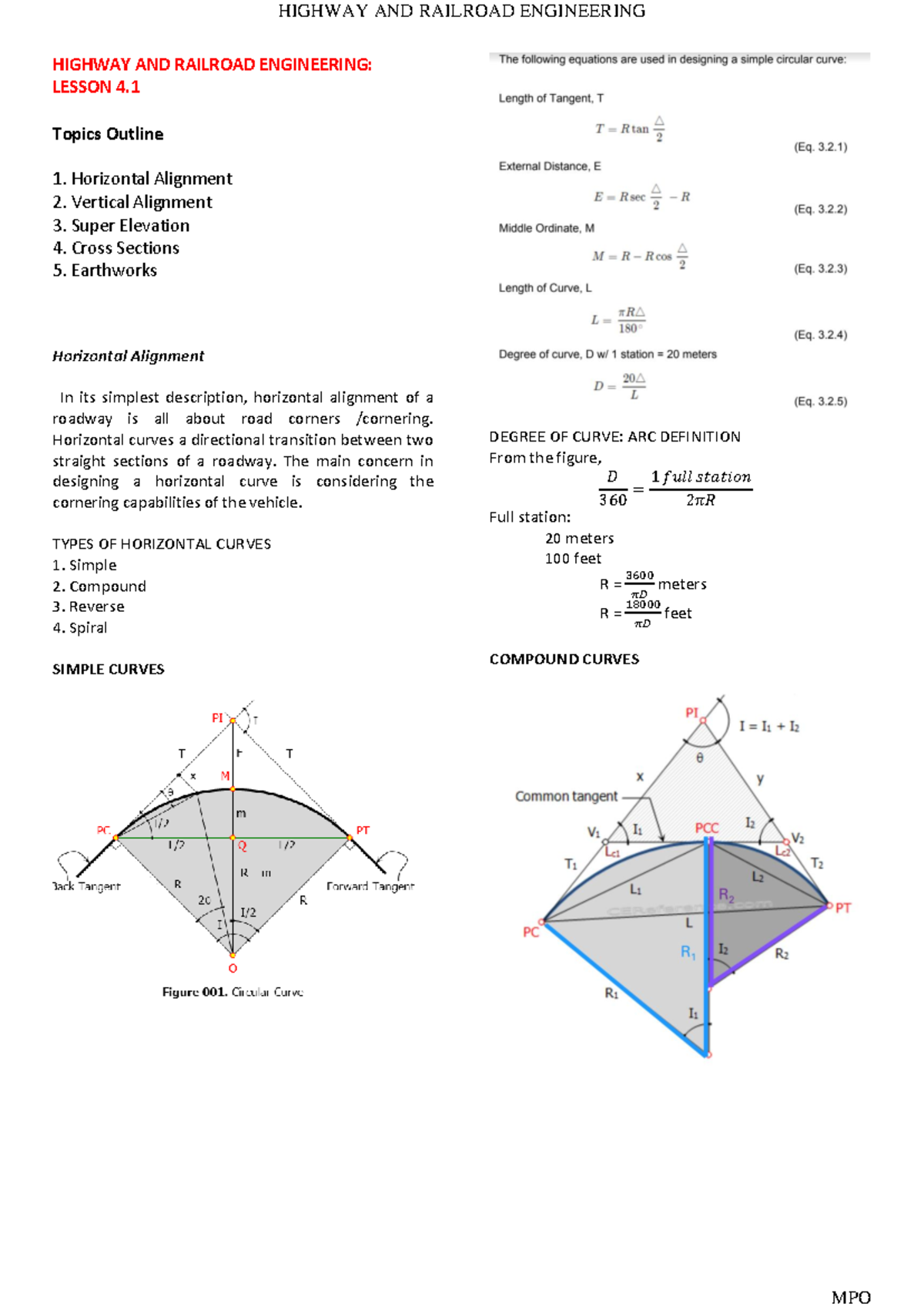 HRE - Highway and Railroad Engineering Lesson 4: Alignments and ...