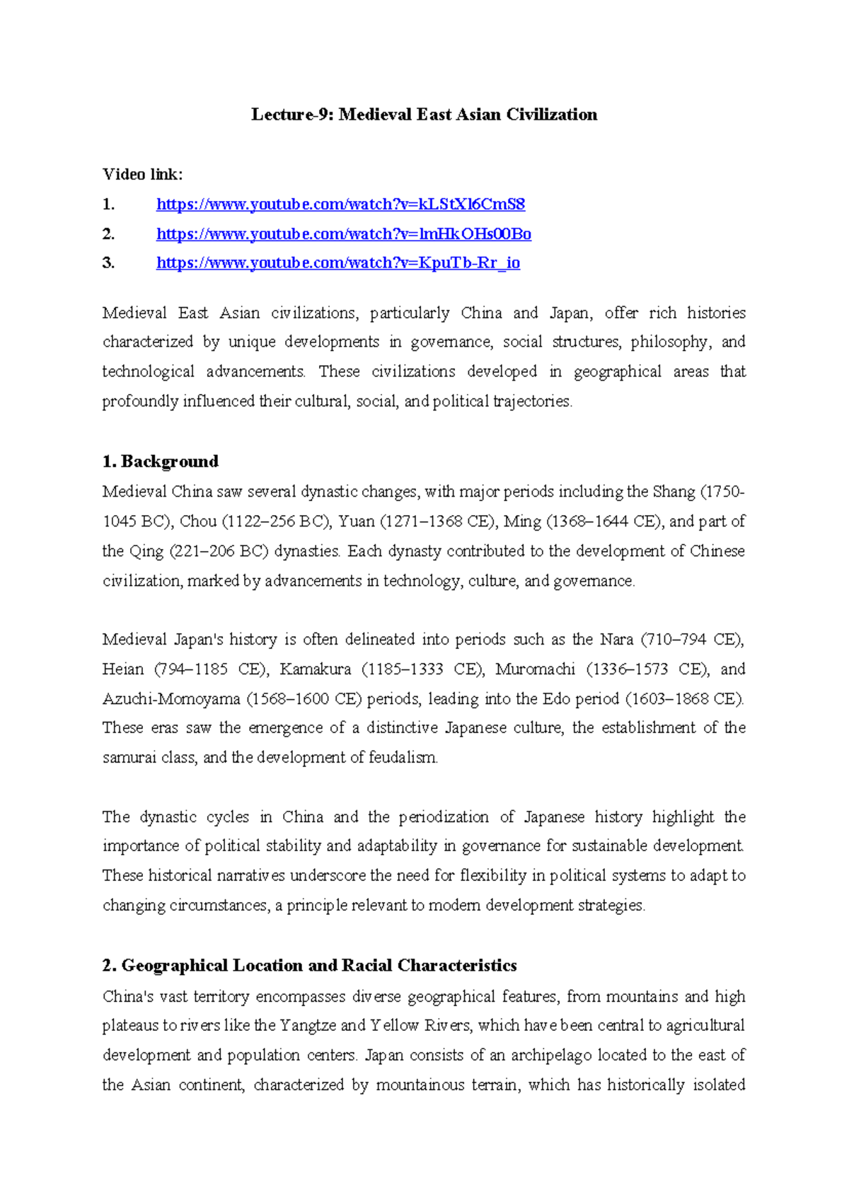 Lecture 9: Medieval East Asian Civilization Insights and Developments ...