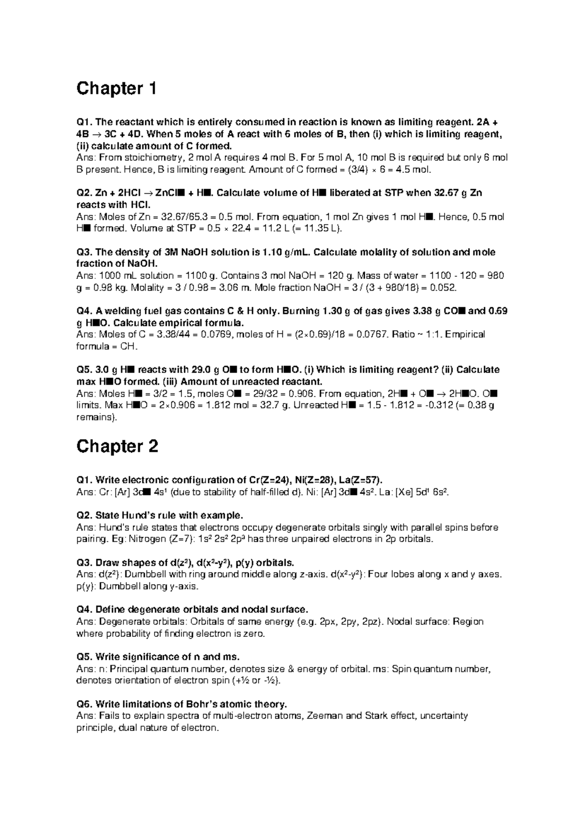 Class 11 Chemistry Chapter 1 & 2 Q&A Notes - Studocu