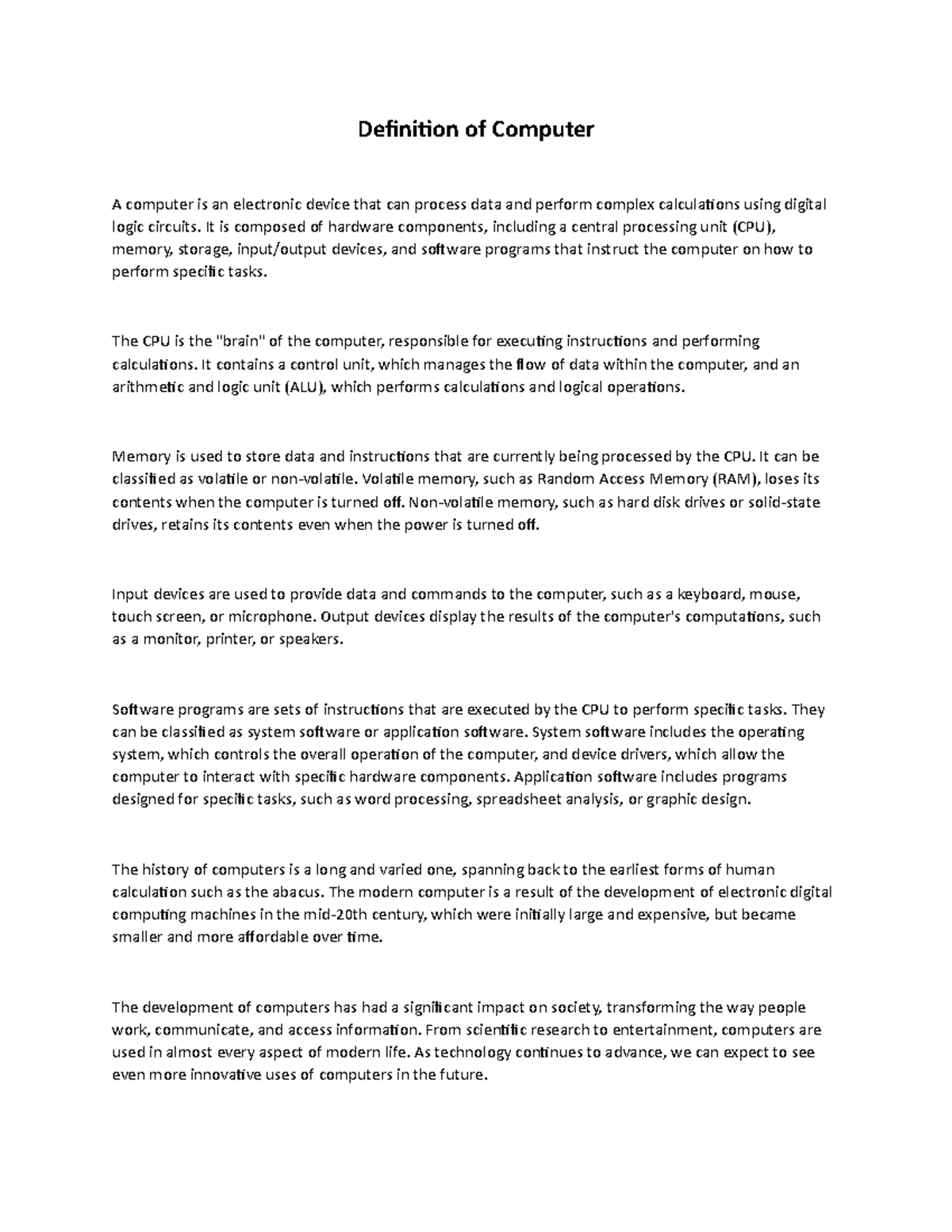 What is the definition of Computer? - Definition of Computer A computer ...