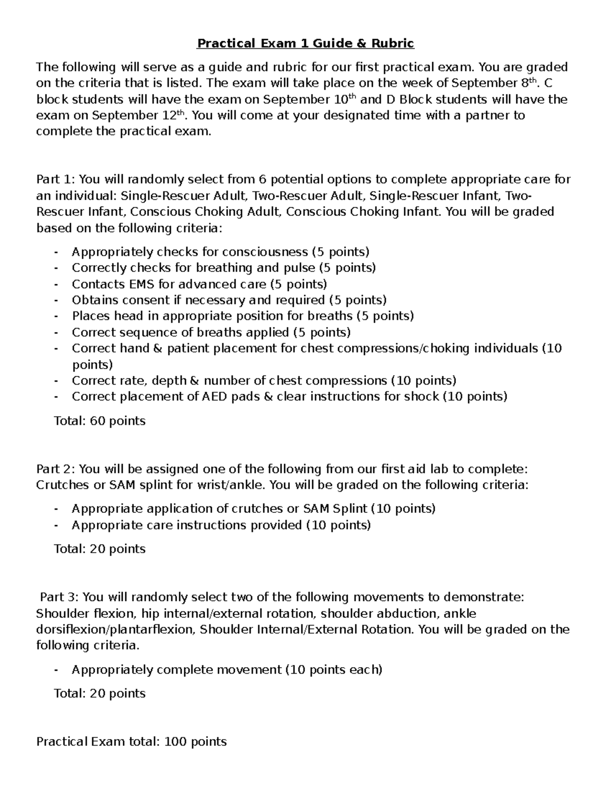 Practical Exam 1 Guide & Grading Rubric for C/D Block Students - Studocu