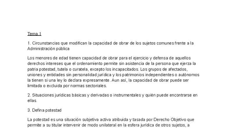 Admin 101 - Tema 1: Capacidad de Obrar y Situaciones Jurídicas - Studocu