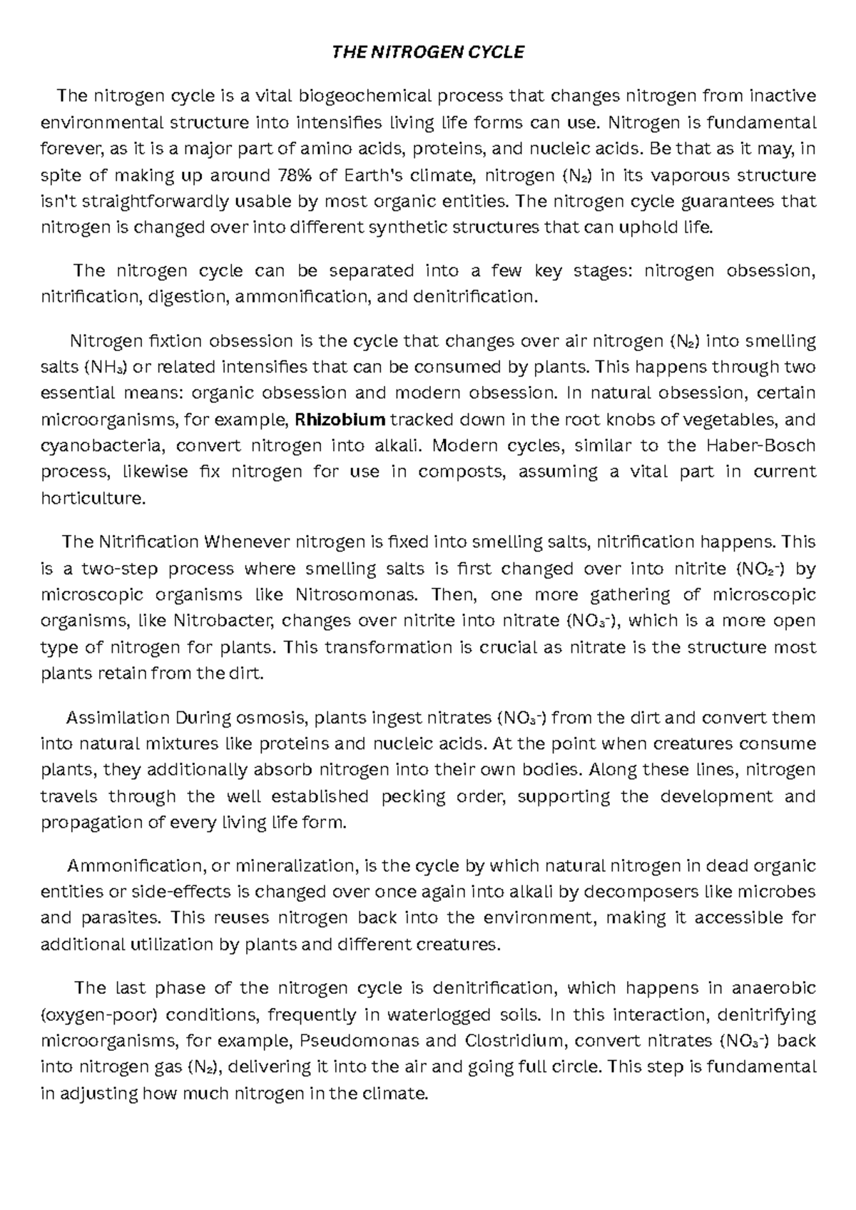 The Nitrogen Cycle: Comprehensive Essay Notes for Biology 101 - Studocu