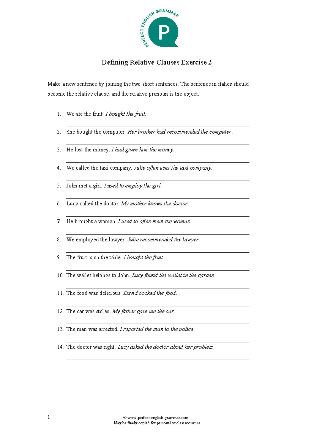 Defining Relative Clauses Exercise 2 (English Language) - Studocu