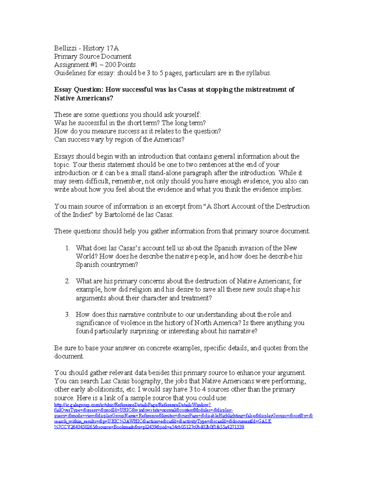 Bellizzi 17A Primary Source Analysis: Las Casas & Native American ...