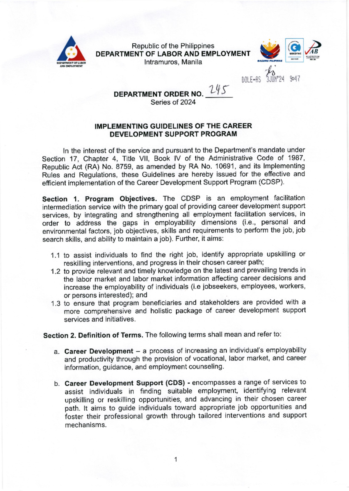 Implementing Guidelines for Career Development Support Program (CDSP ...