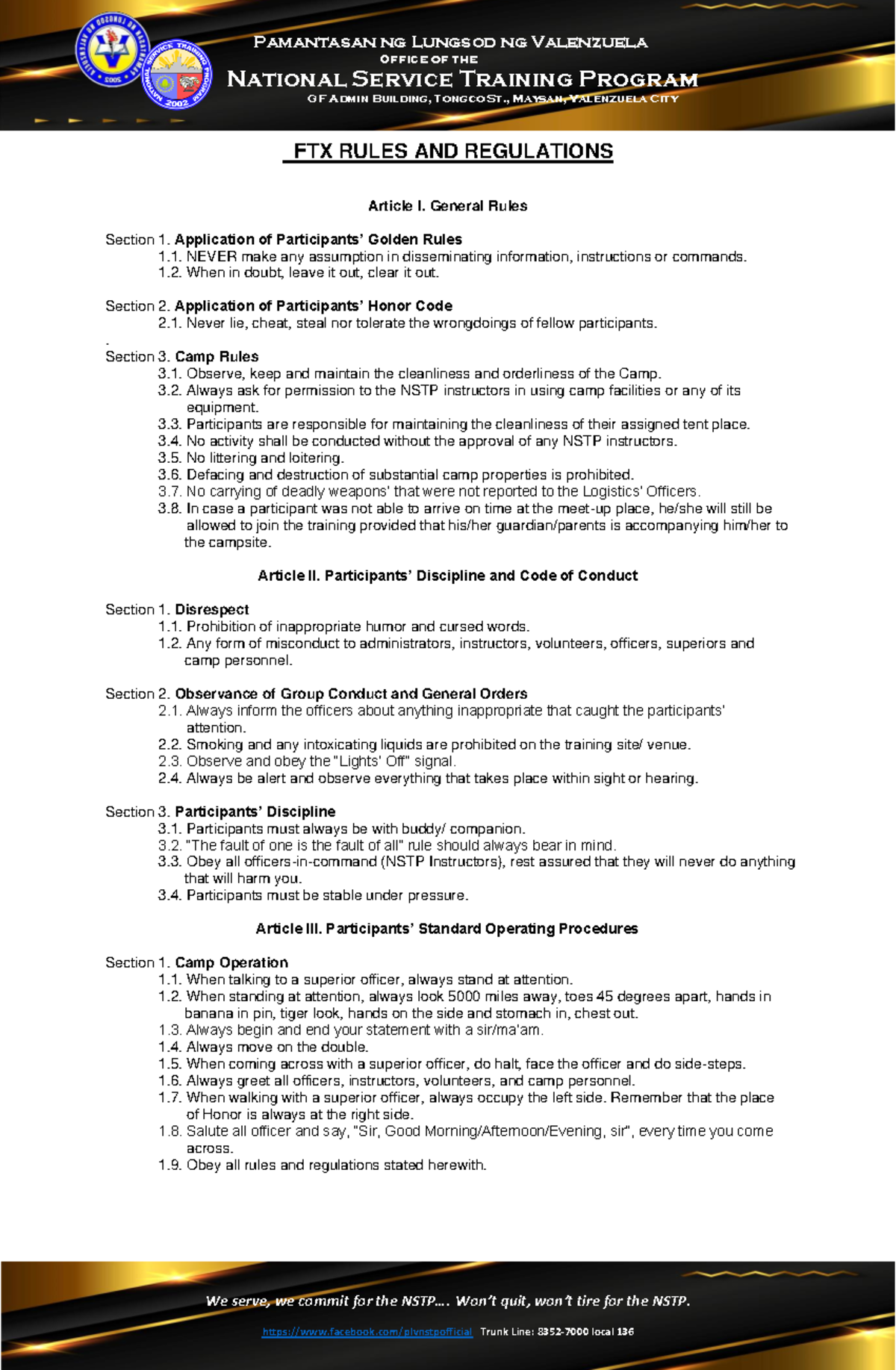 FTX NSTP Rules & Regulations for Participants and Facilitators - Studocu