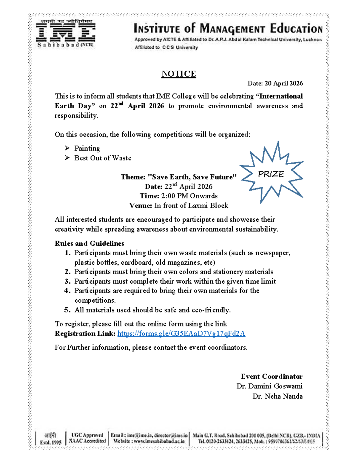 Notice: International Earth Day Celebration at IME College - Studocu