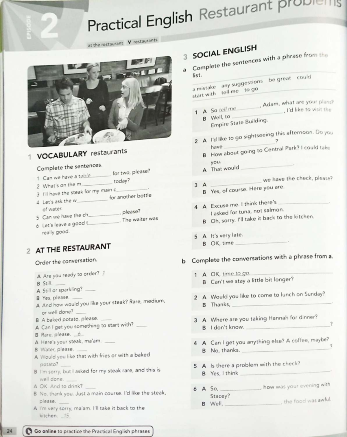 Practical English: Restaurant Conversations & Vocabulary Exercises ...
