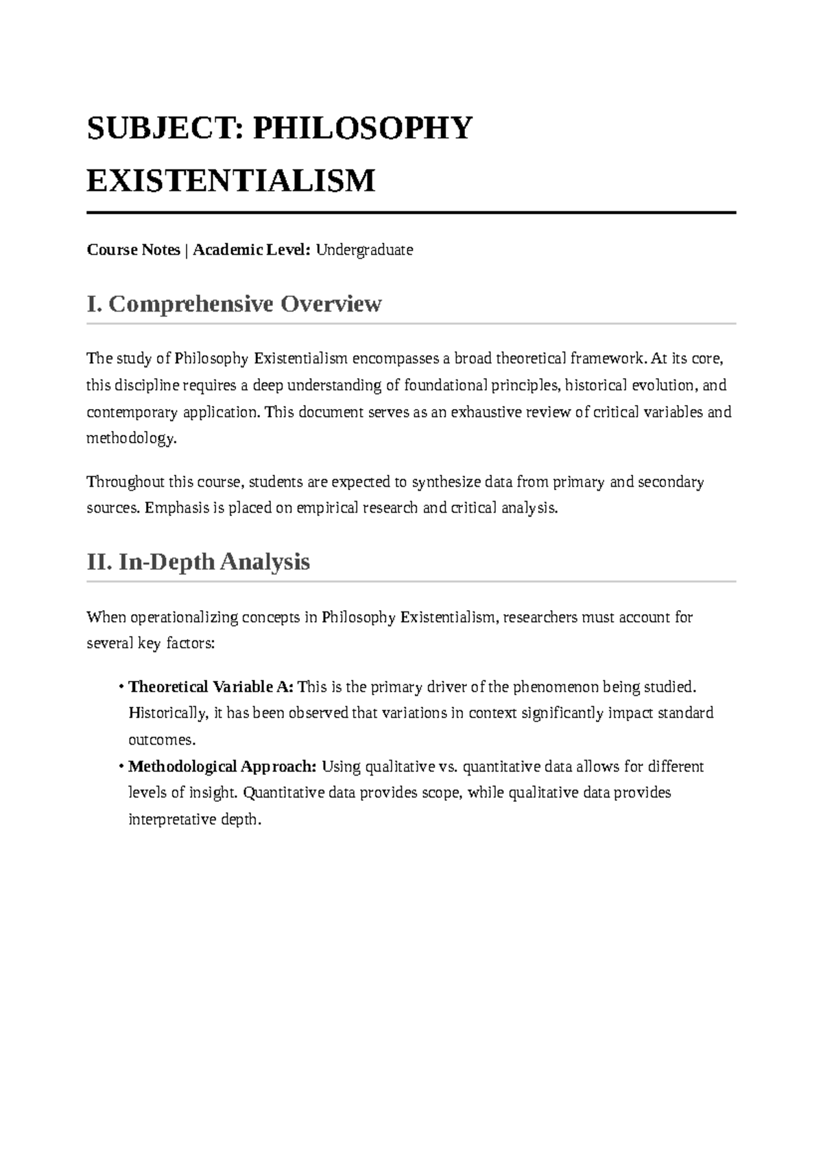 PHIL 101: Comprehensive Course Notes on Existentialism - Studocu