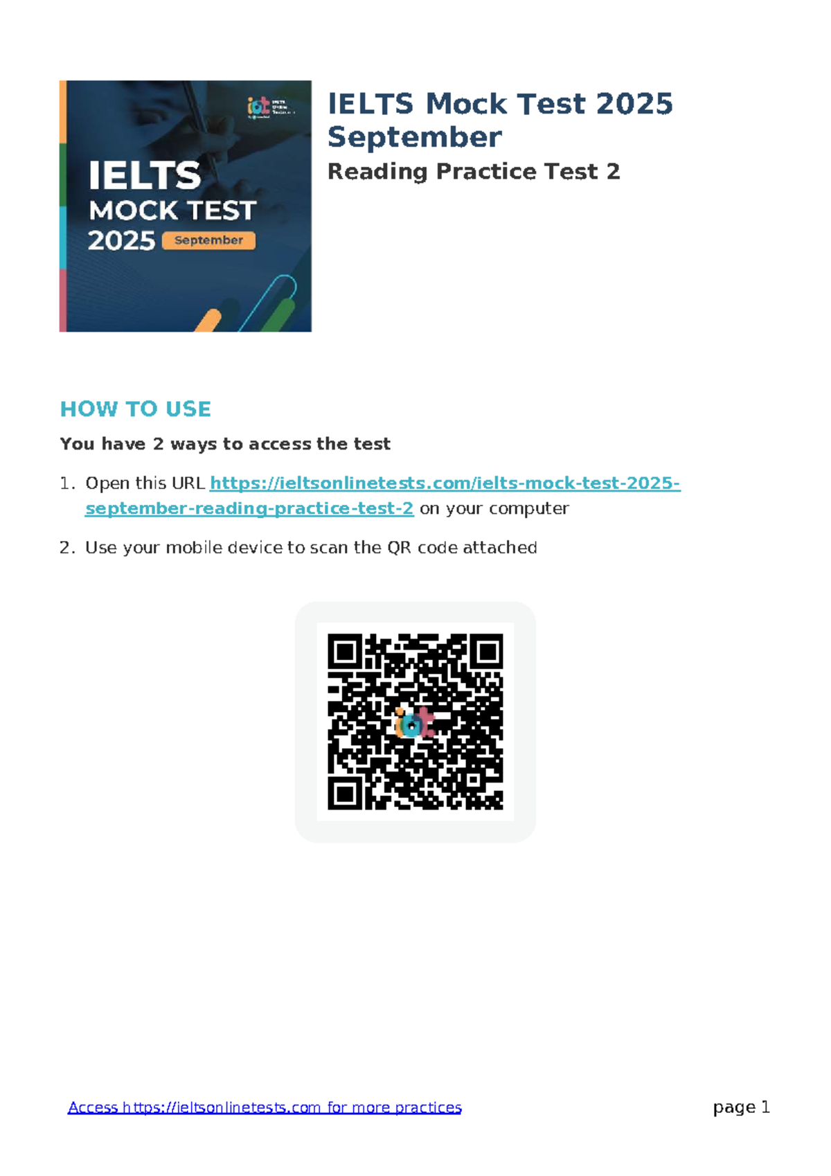 IELTS Mock Test 2025: September Reading Practice Test 2 - Studocu