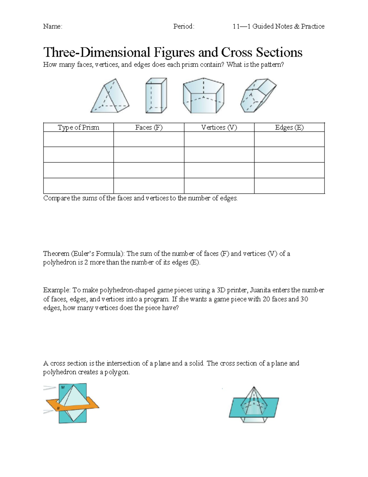 11-1 Guided Notes: 3D Figures & Cross Sections Practice - Studocu