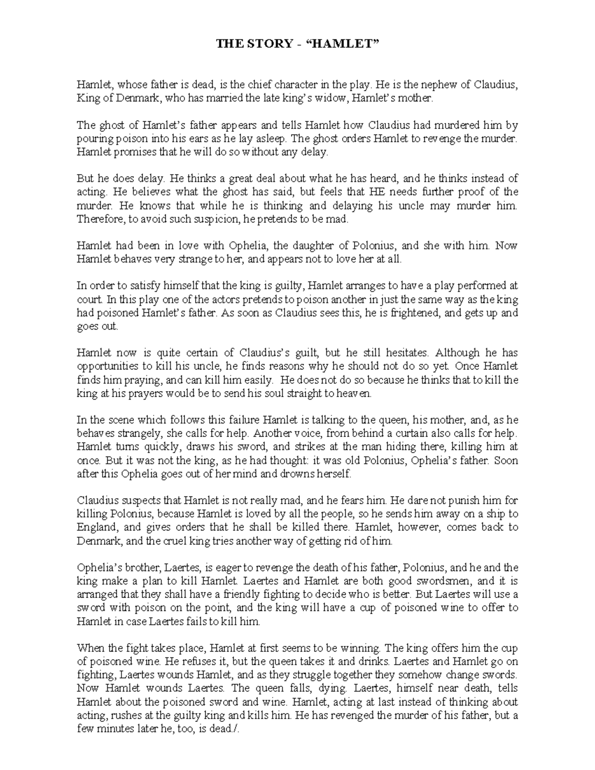3.1.3 Synopsis of Hamlet - English Literature Analysis - Studocu