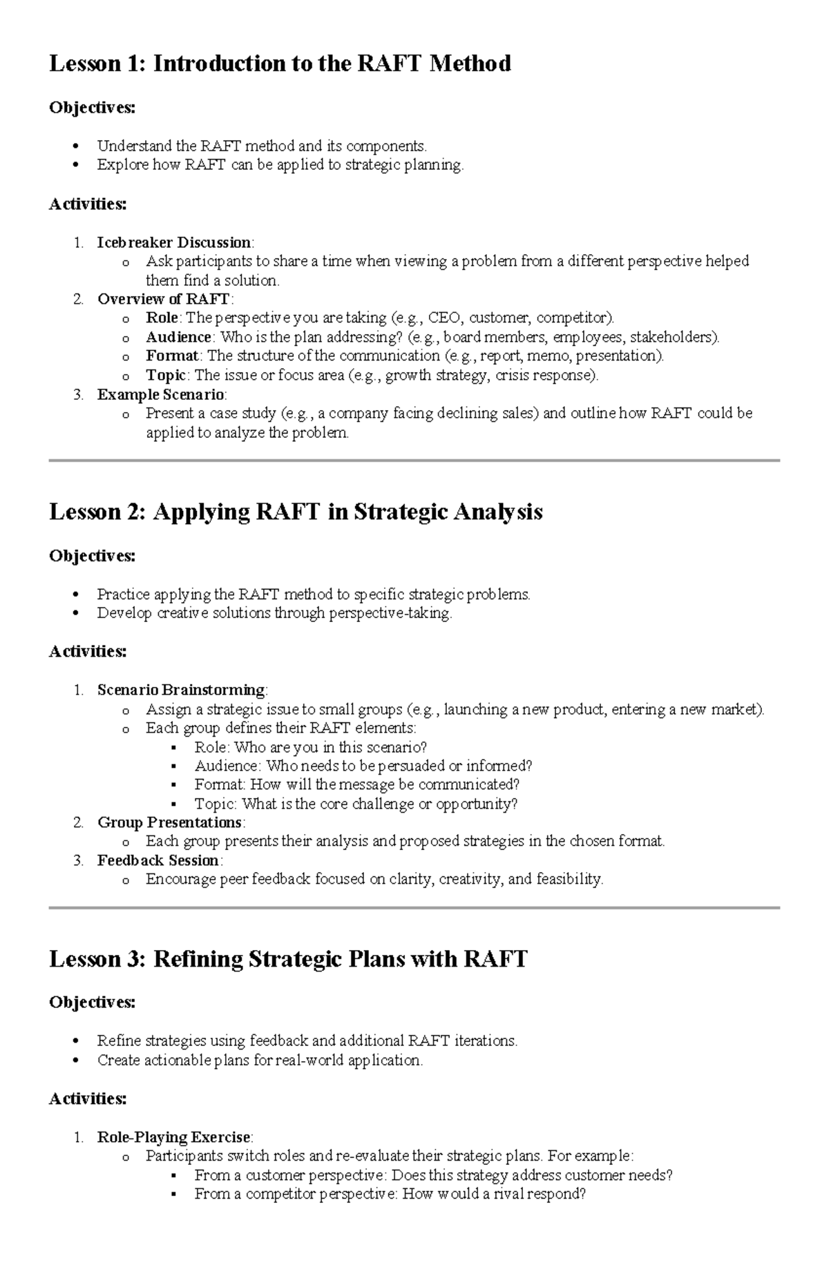 RAFT Method in Strategic Planning: Lessons & Applications - Studocu