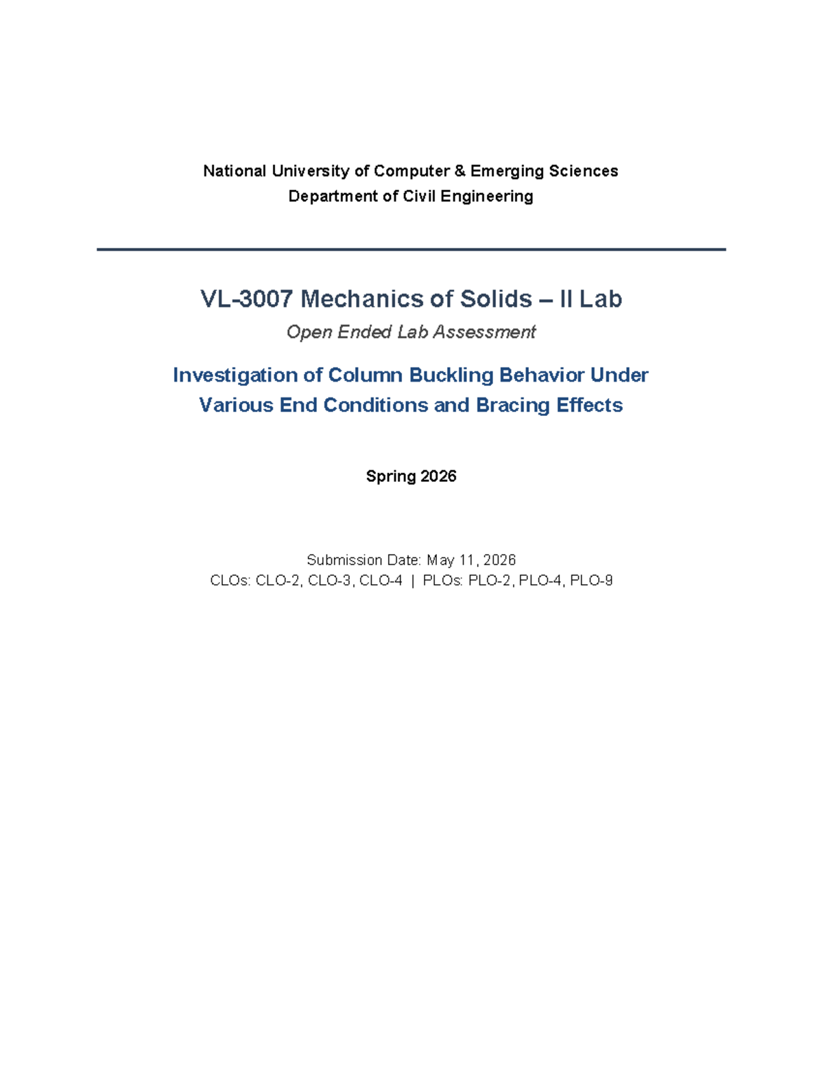 Mechanics of Solids II (CIV 202) Lab OEL Report on Column Buckling ...
