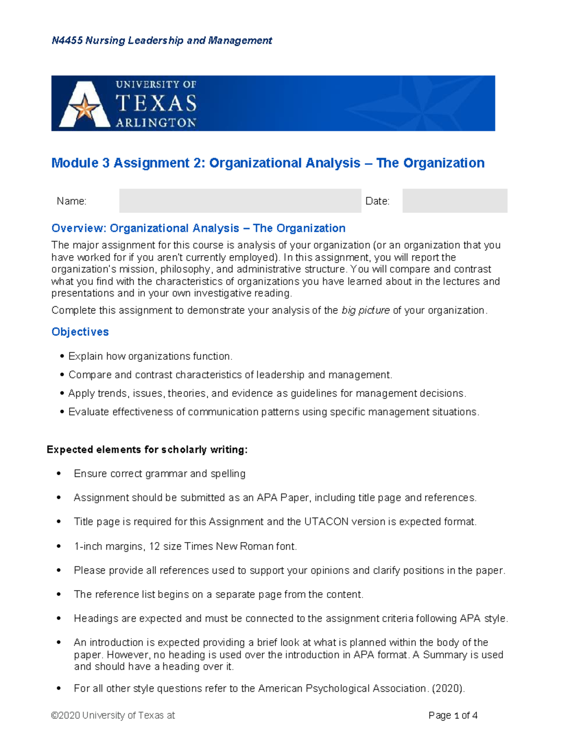 N4455 Nursing Leadership & Management: Module 3 Org Analysis - Studocu