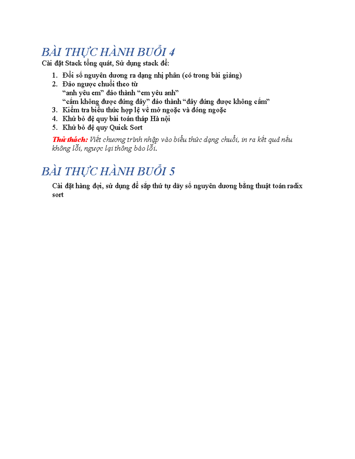 BÀI THỰC HÀNH BUỔI 4-5: Cài Đặt Stack & Hàng Đợi trong Dữ Liệu và Giải ...