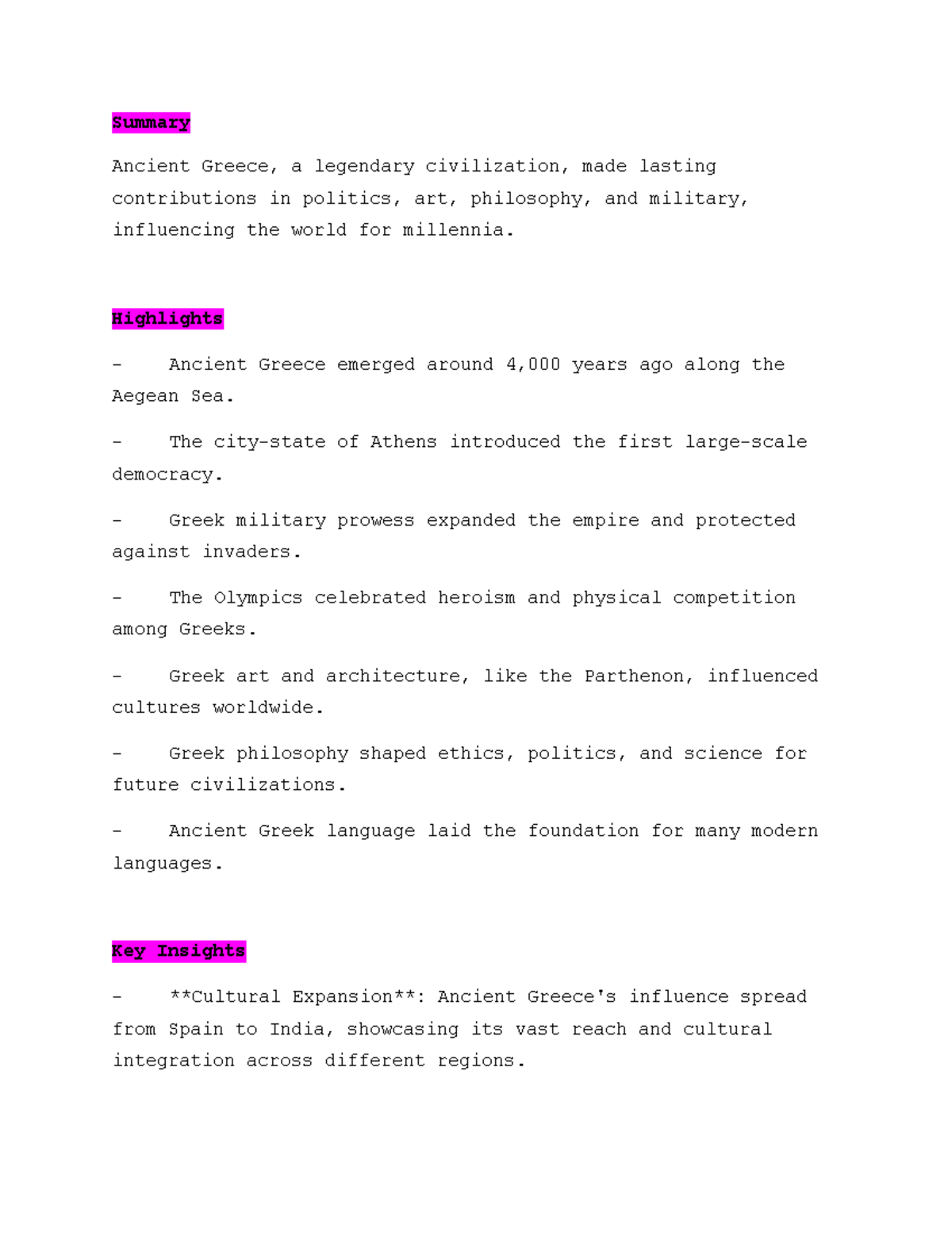 Literature Ancient Greece Notes - Summary Ancient Greece, a legendary ...