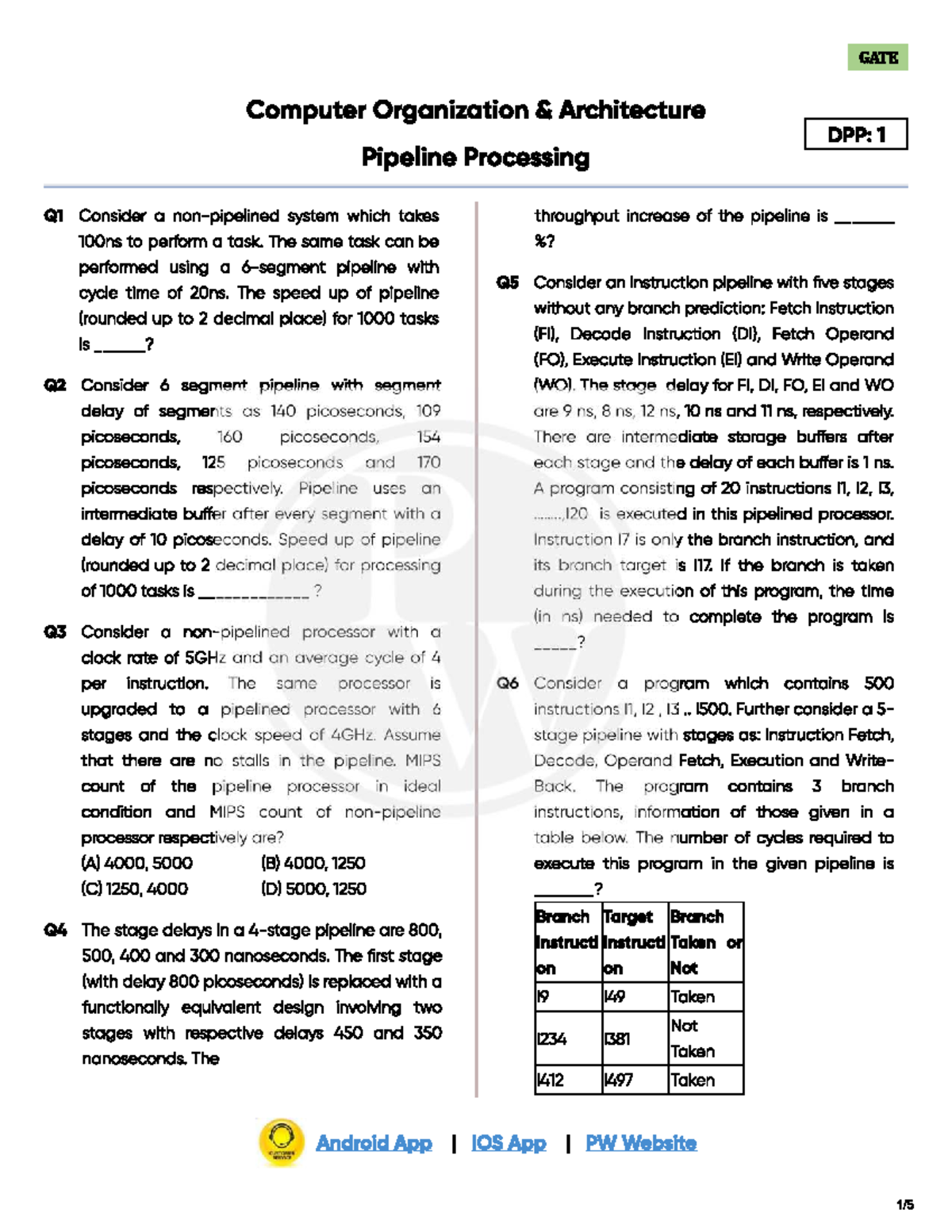 GATE 016620 Pipeline Processing DPP: Speed Up and Cycle Time Analysis ...