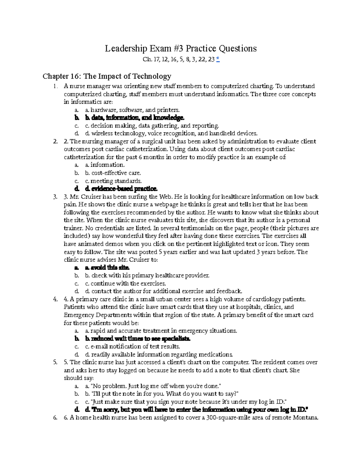 Leadership Exam 3: Essential Practice Questions Review - Studocu