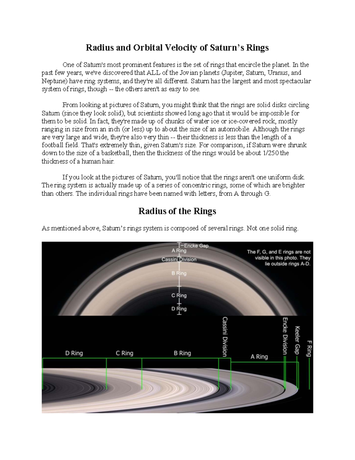 Saturn's Rings: Radius & Orbital Velocity Analysis (ASTR 101) - Studocu