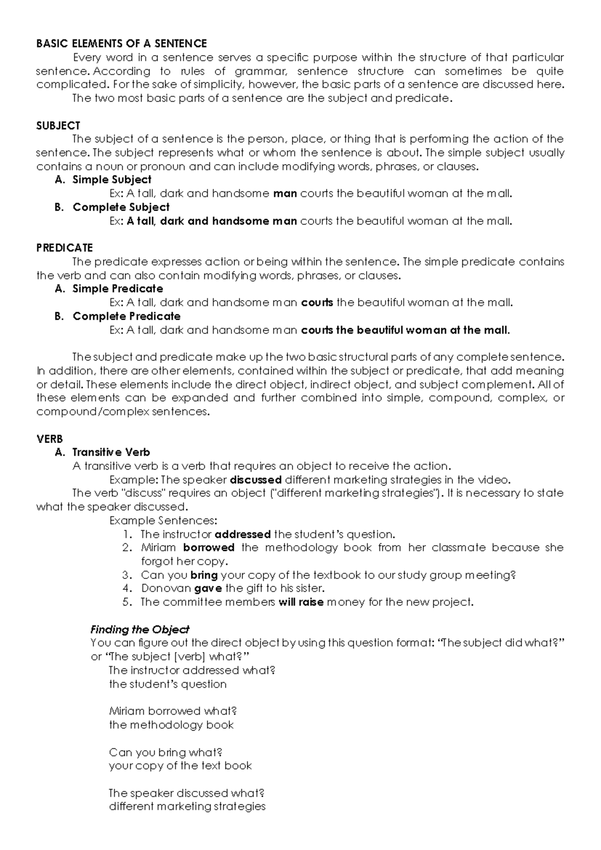 Basic Elements OF A Sentence - BASIC ELEMENTS OF A SENTENCE Every word ...