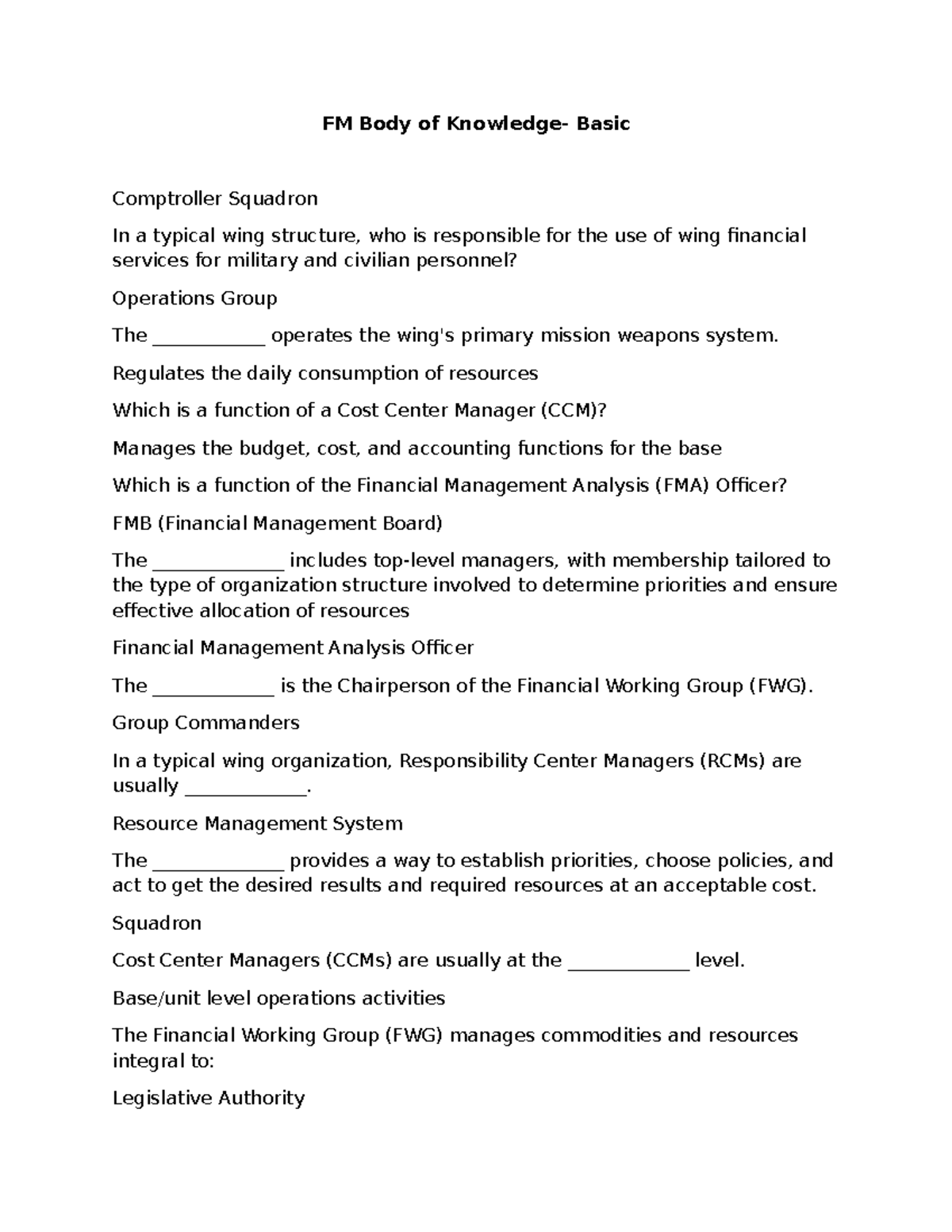 FM Body of Knowledge Assessments for Financial Management - Studocu