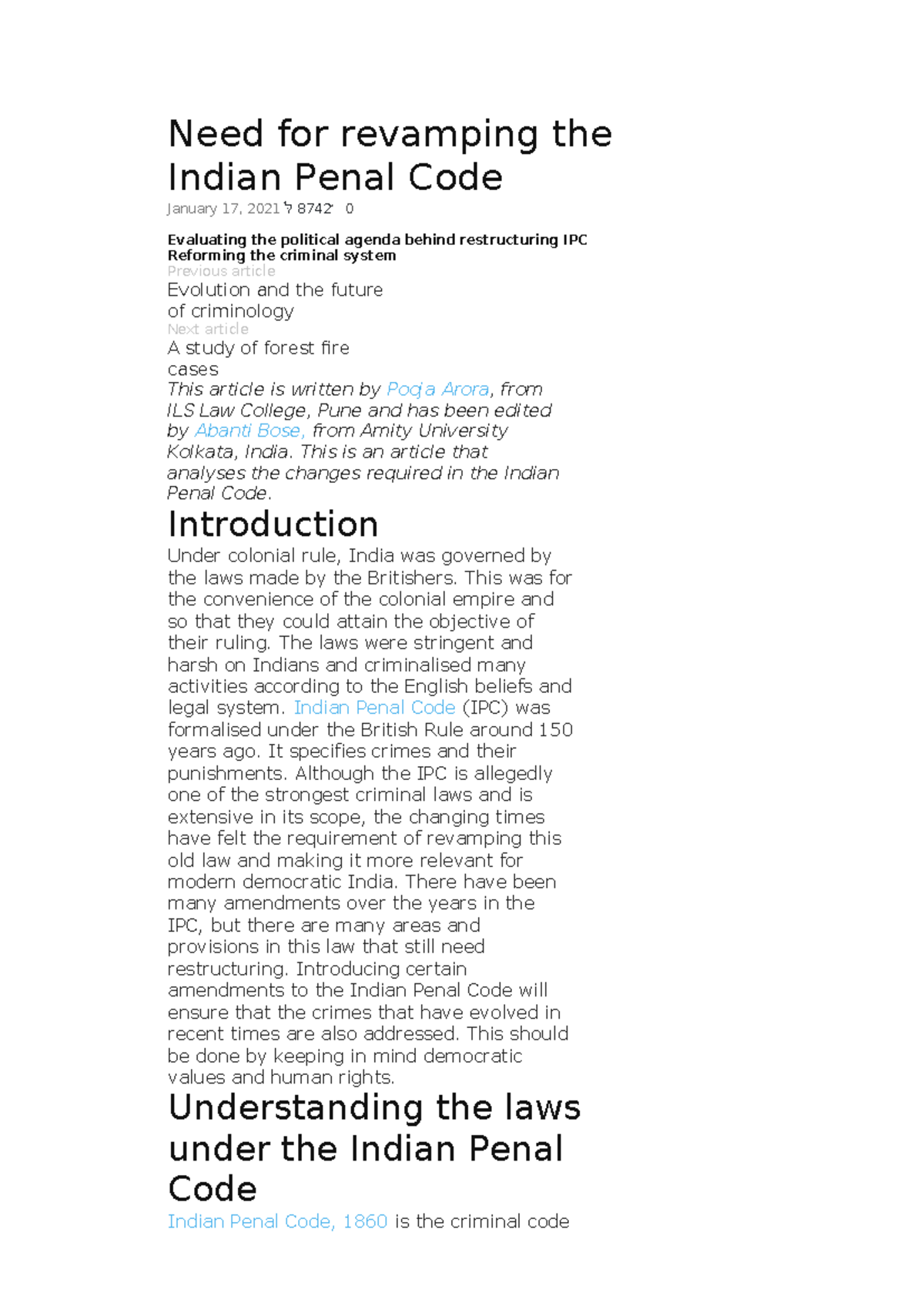 Revamping the Indian Penal Code: A Critical Analysis of Reforms - Studocu