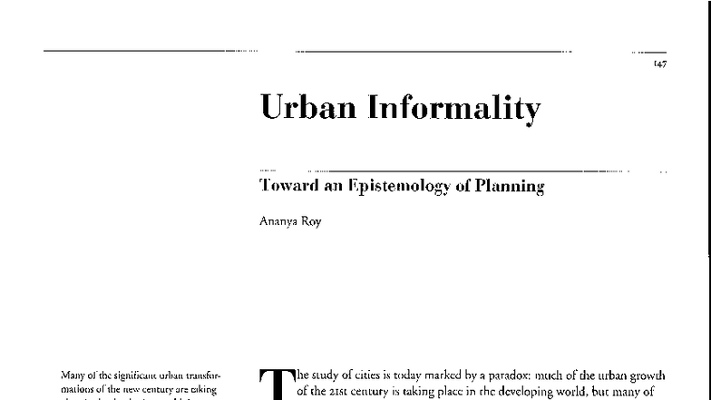 Urban Informality: Navigating the Epistemology of Planning in JAPA 2005 ...