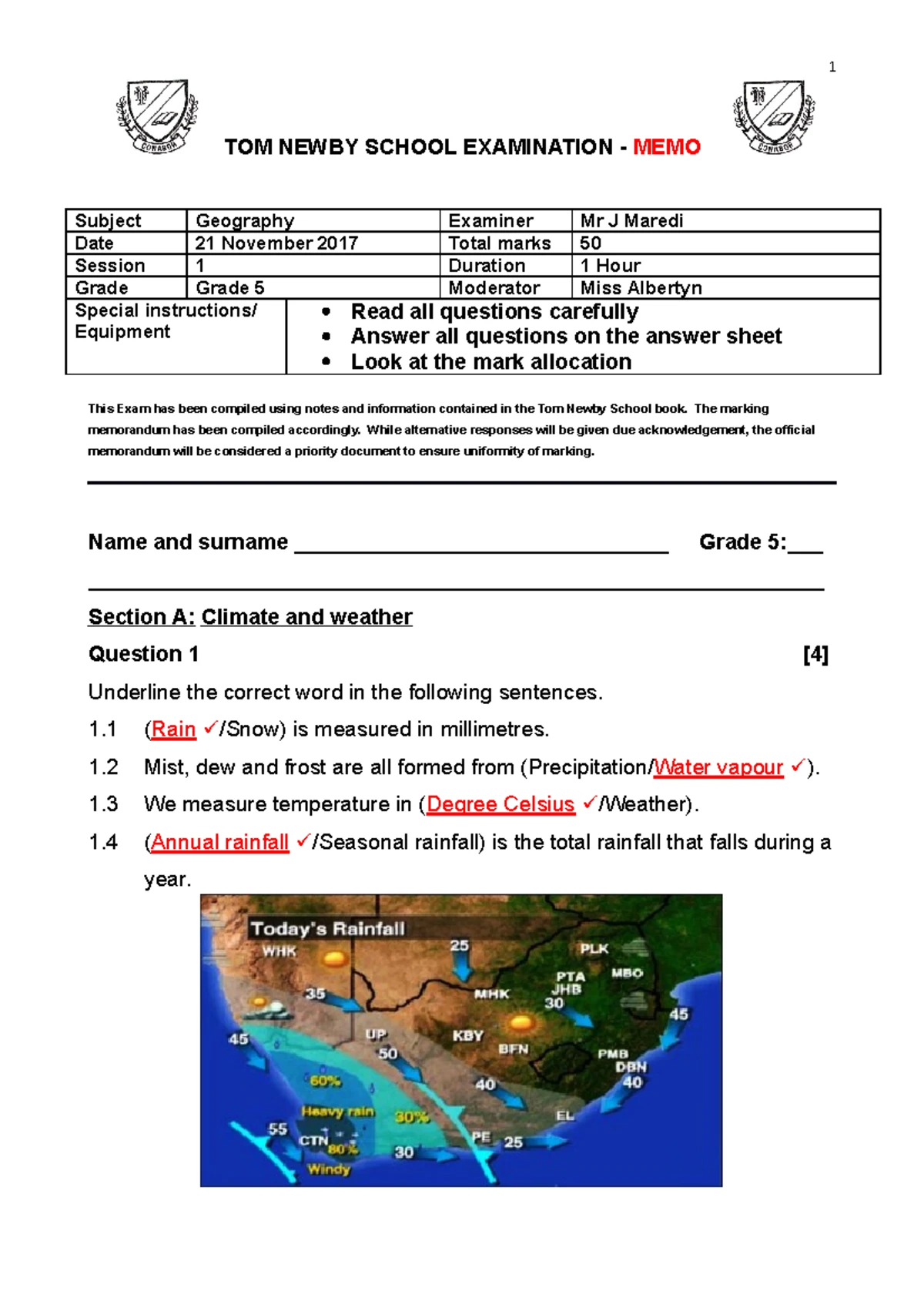 2019 Nov Exam 1 - Exam revision - Laerskool Van Dyk Primary Ekhurhuleni ...