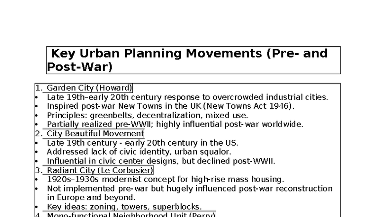 Key Urban Planning Movements: Theme 3 - Semester 2 TPH - Studocu