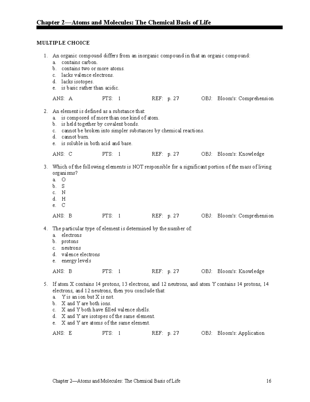Ch 02 - Atoms and Molecules: Understanding the Chemical Basis of Life ...