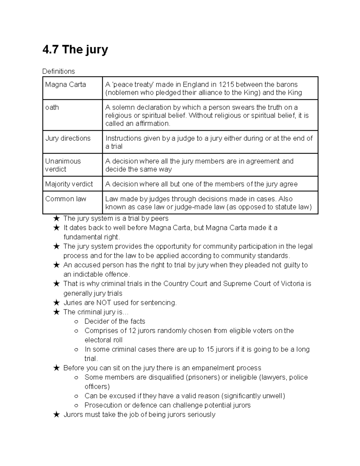 4.7 The Jury - Legal Studies Unit 3 Summary Notes - Studocu