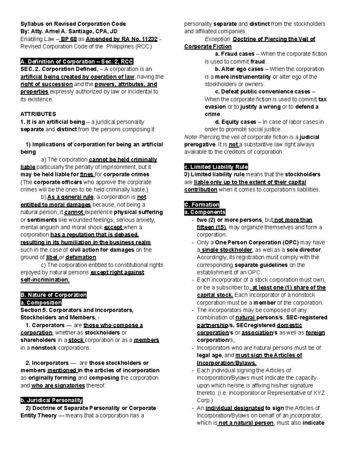 CORP LAW 68: Comprehensive Reviewer on the Revised Corporation Code ...
