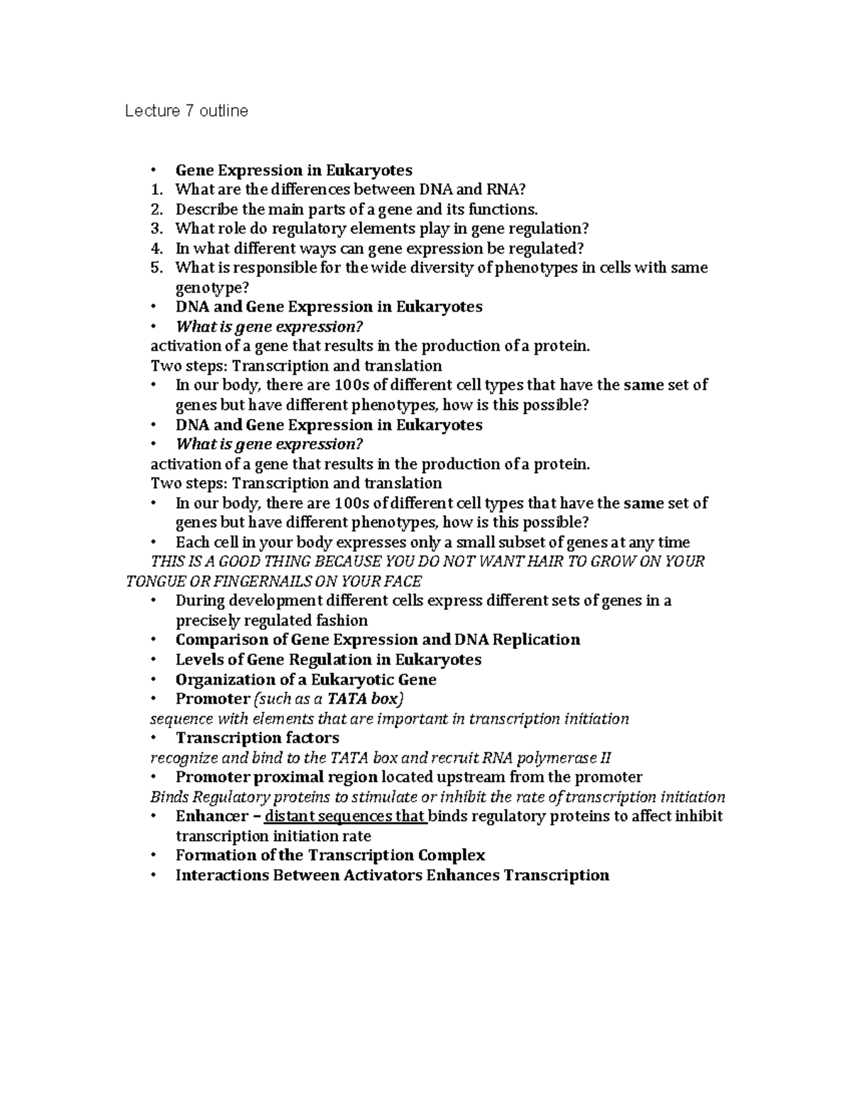 Lecture 7: Gene Expression and Genome Evolution Overview (BIO101 ...