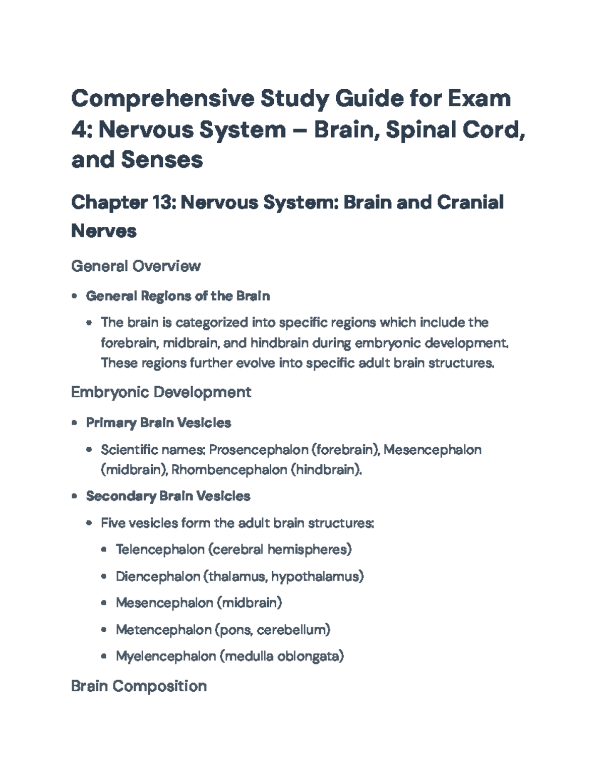 Comprehensive Study Guide for Exam 4: Nervous System Overview ...