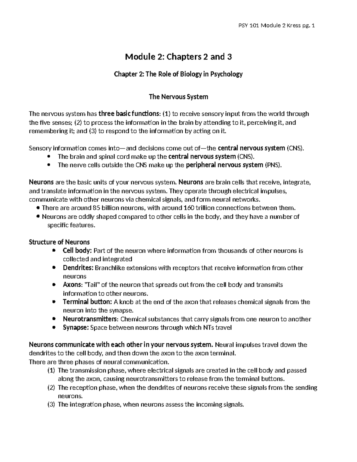 PSY 101 Module 2: The Biological Foundations of Psychology and ...