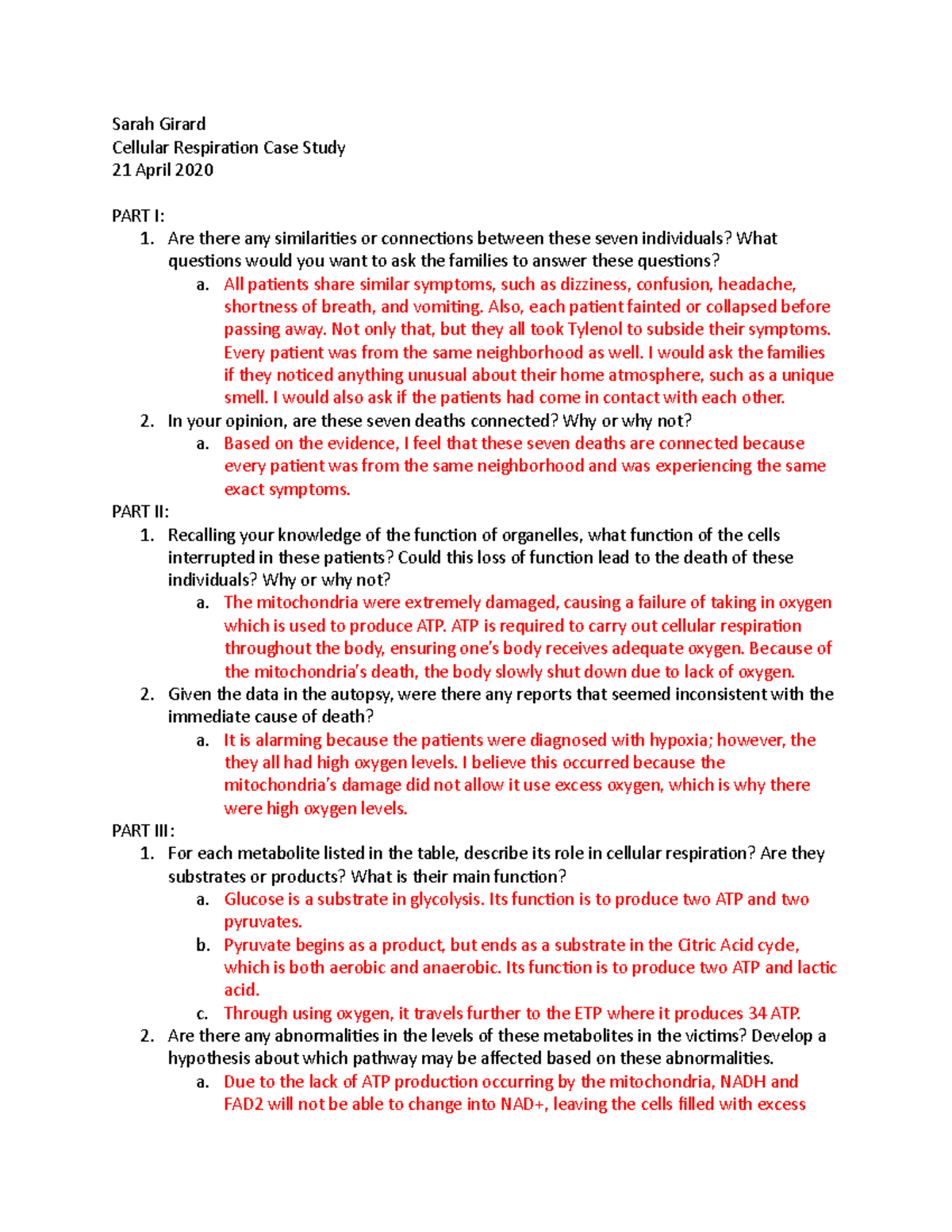 BIO 140 - Cellular Respiration Case Study - Sarah Girard Cellular ...