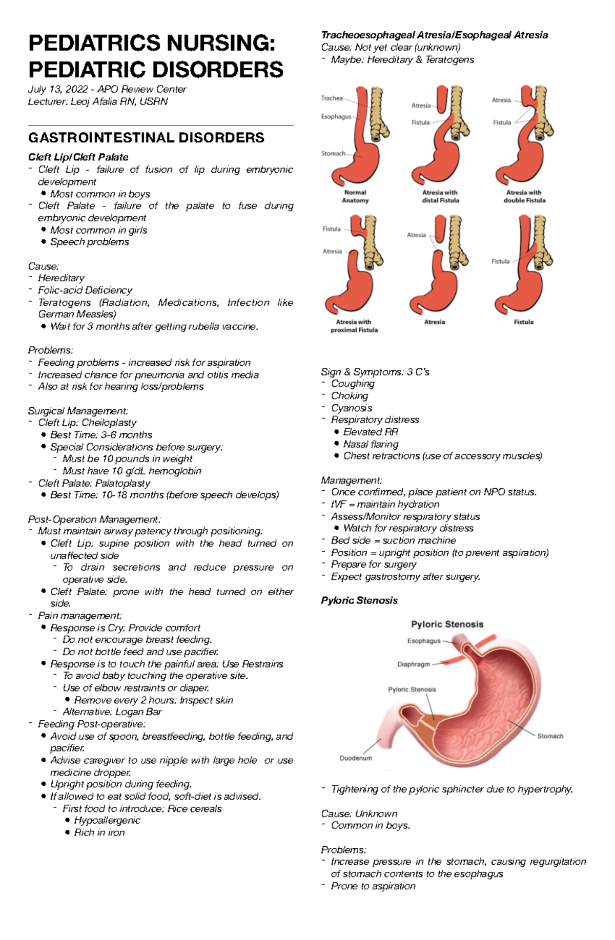 Pediatric Nursing (PN 101): Overview of Pediatric Disorders - Studocu