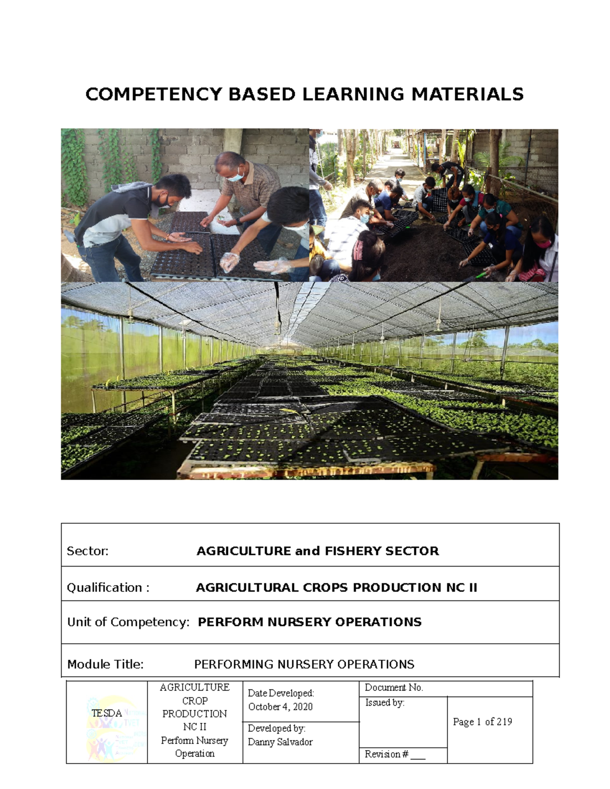 CBLM - Performing Nursery Operations - Agricultural Crops Production NC ...