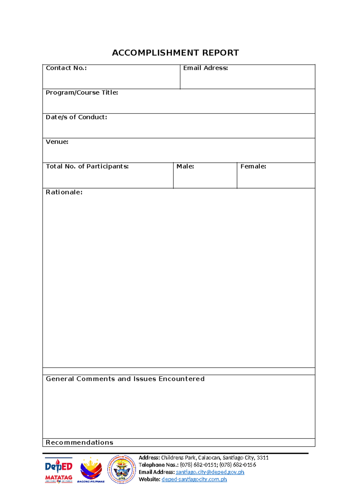 Accomplishment Report Template NLC 2024: Comprehensive Guide - Studocu