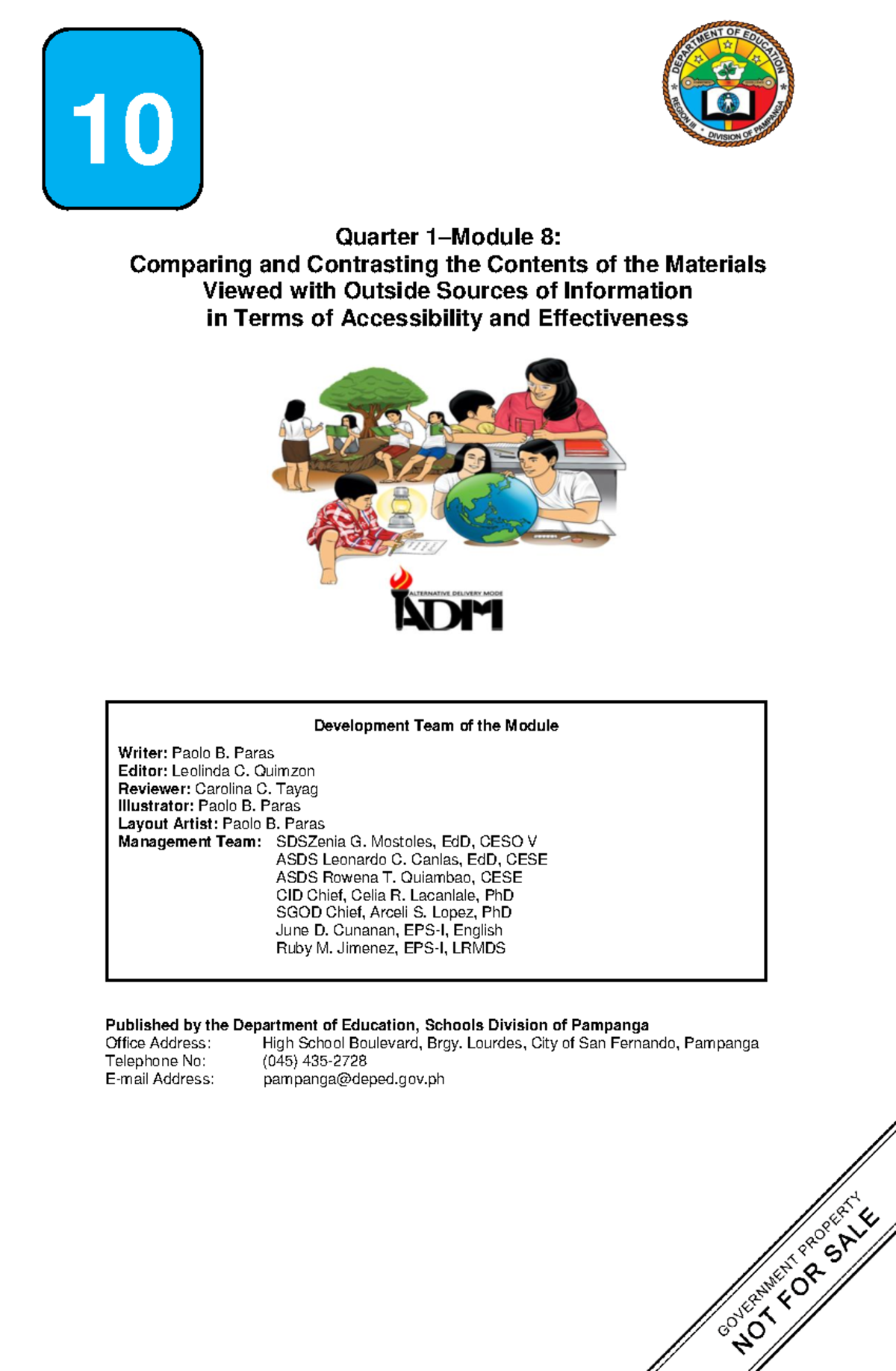 ENG-10 Q1 Module-8: Compare & Contrast Materials with Info Sources - Studocu