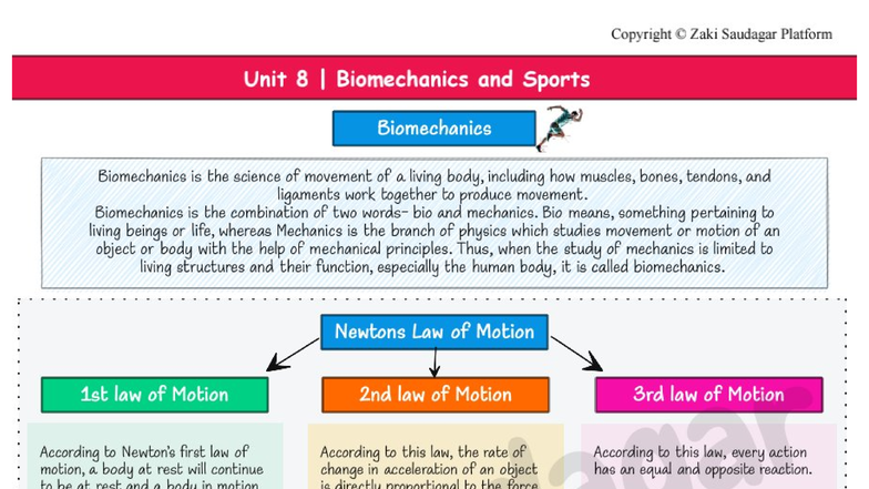 Unit 8: Biomechanics and Sports - Copyright Zaki Saudagar - Studocu