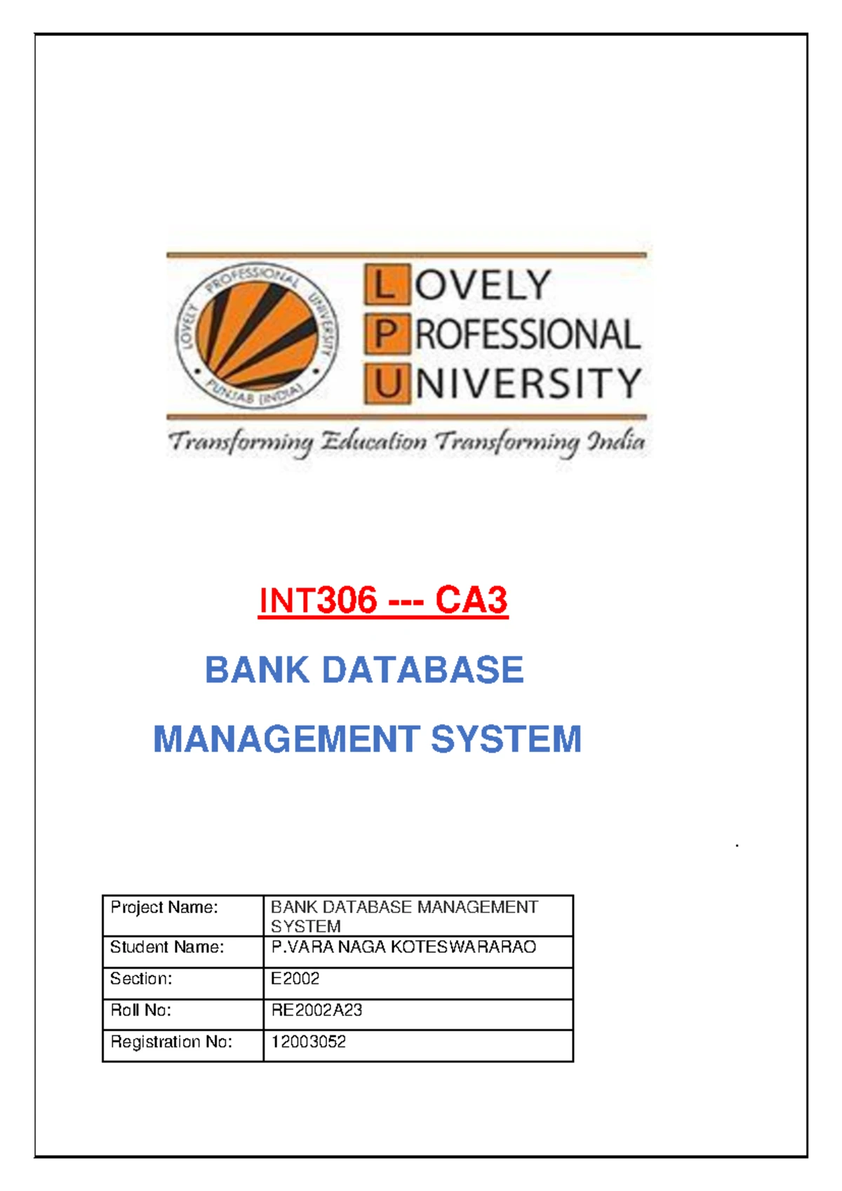 Chaitu dbms - DataBase Management Project On Railway Management System BACHELOR OF TECHNOLOGY in ...