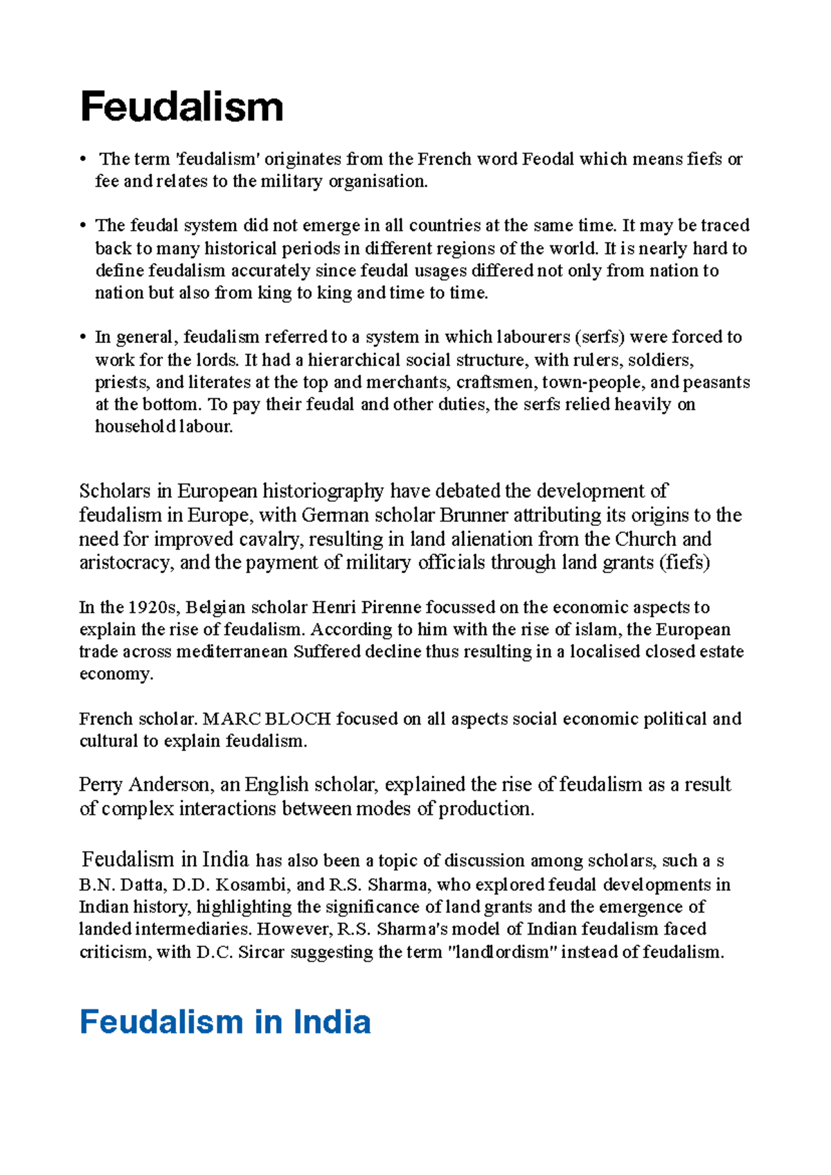 Feudalism: A Comparative Study of European and Indian Systems - Studocu