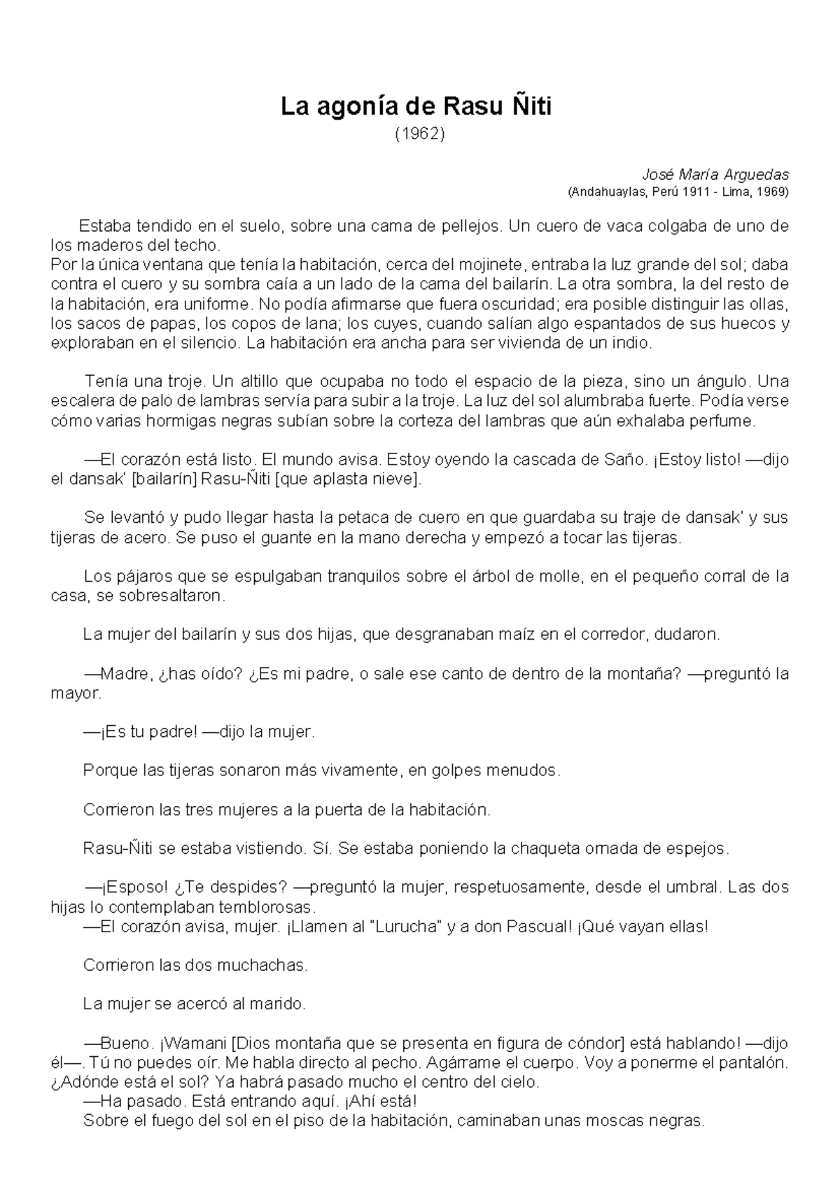 La agonía de Rasu Ñiti - Análisis y contexto de JMA - Studocu