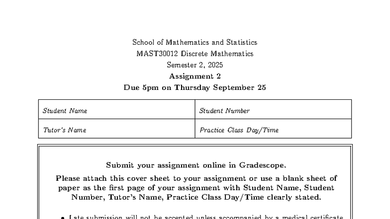 MAST30012 2025 S2 Discrete Mathematics Assignment 2 Solutions - Studocu