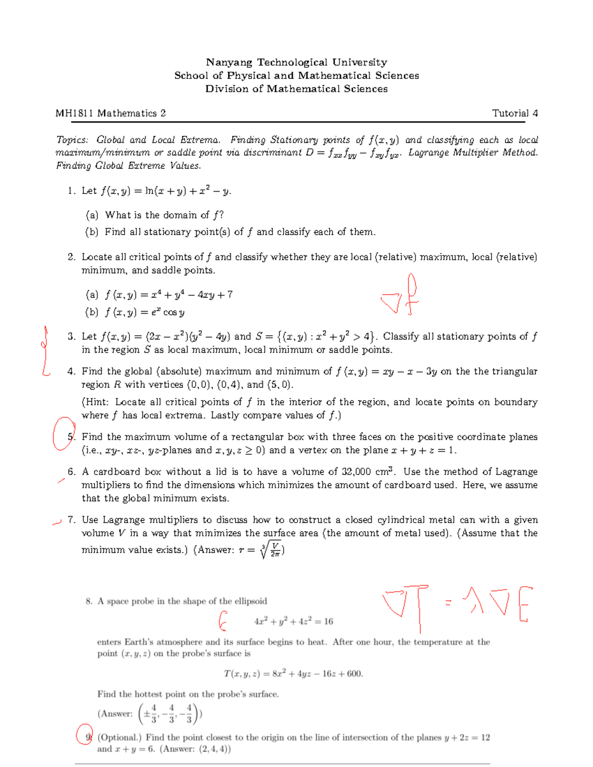 Math 2 Tutorial 4 - Nanyang Technological University School of Physical ...