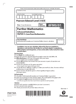 A level Core Pure Mathematics 1 June 2023 pdf MS - Mark Scheme Results Summer 2023 Pearson ...