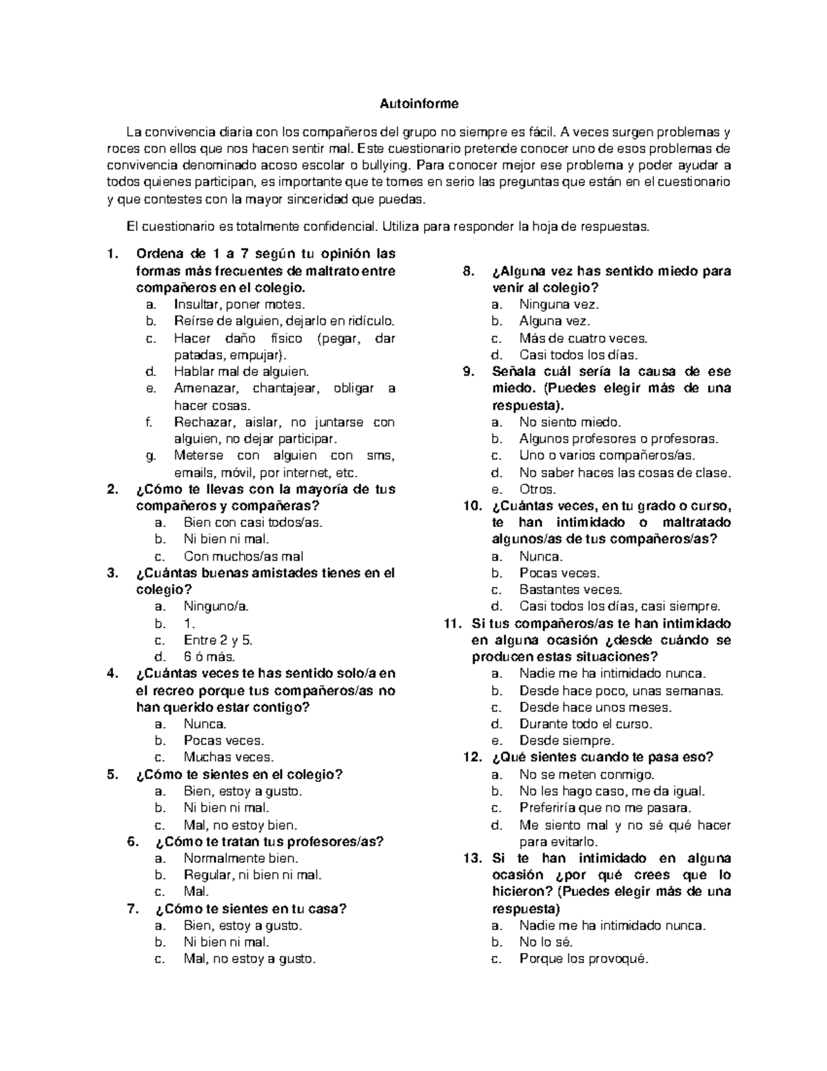 Autoinforme - recomendado - Autoinforme La convivencia diaria con los ...